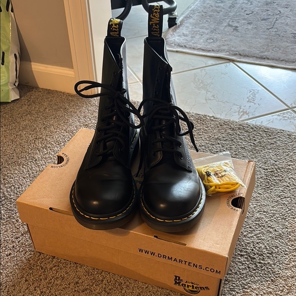 Dr. Martens | Shoes | Dr Martens Black Boots With Yellow Stitching ...